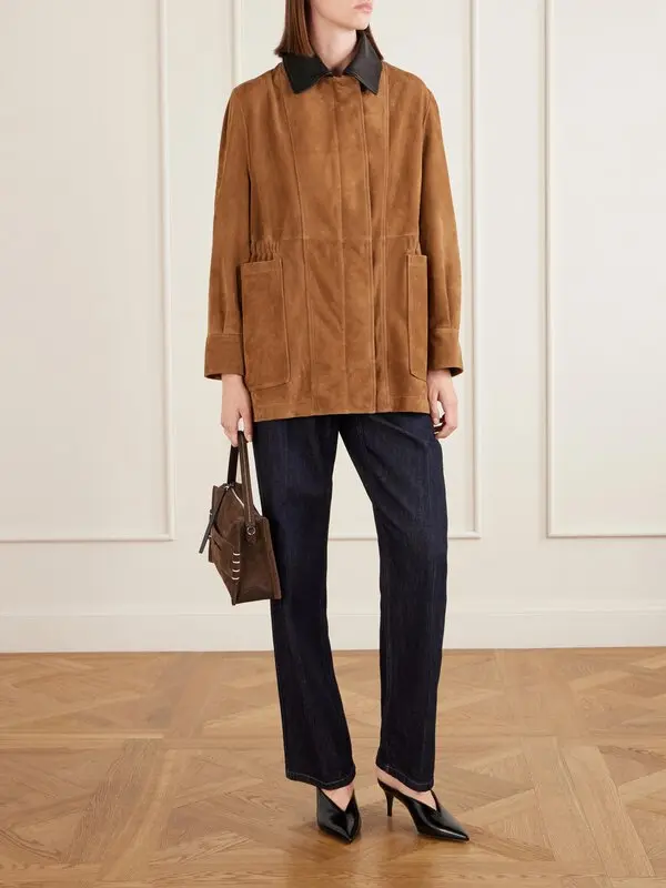 Nour Hammour Grange Gathered Suede Jacket - Brown