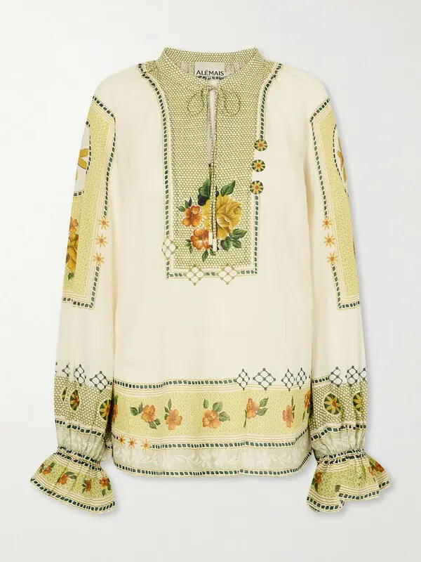 ALEMAIS Dixie Floral-print Ramie Top - Green