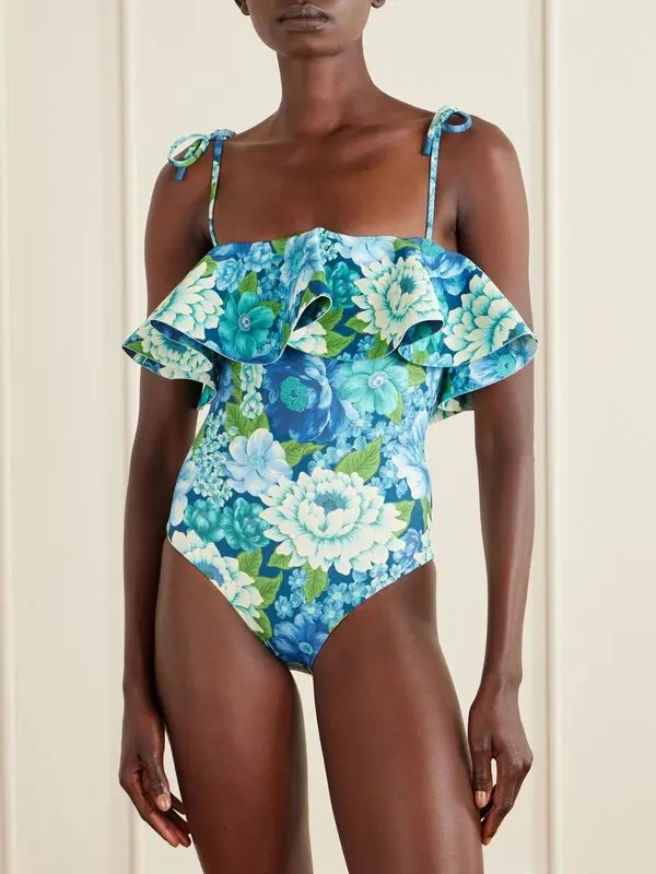 ALEMAIS Margo Ruffled Floral-print One-piece Swimsuit
