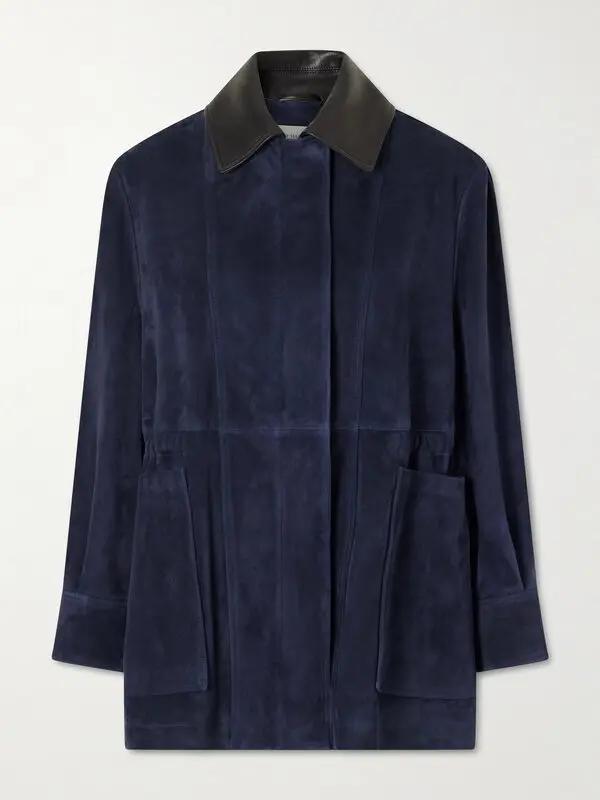 Nour Hammour Grange Gathered Suede Jacket With Leather Trim - Blue