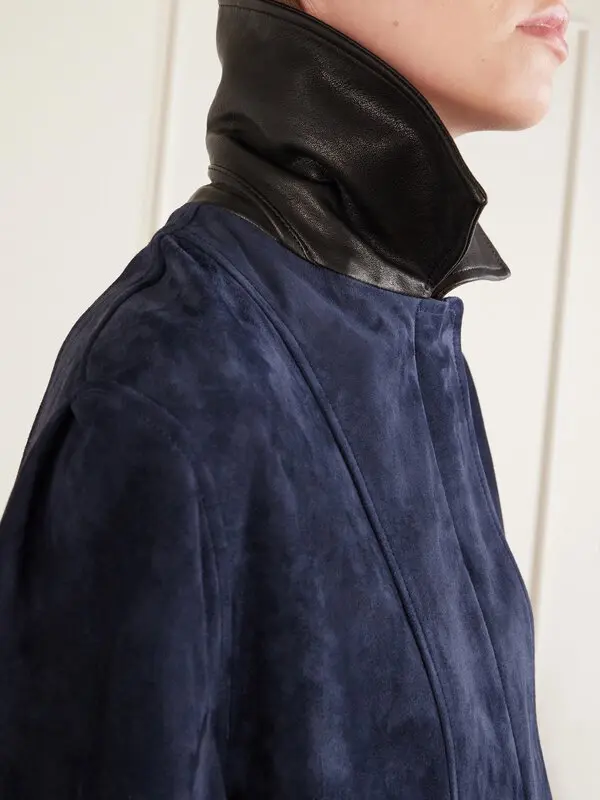 Nour Hammour Grange Gathered Suede Jacket With Leather Trim - Blue