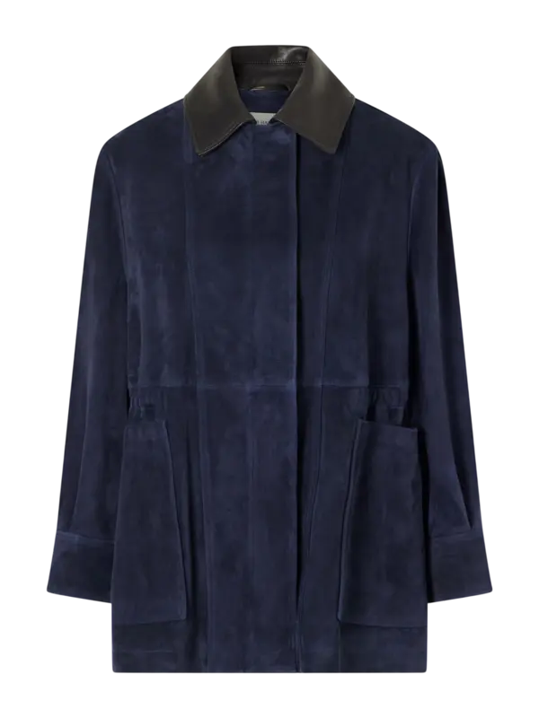 Nour Hammour Grange Gathered Suede Jacket With Leather Trim - Blue