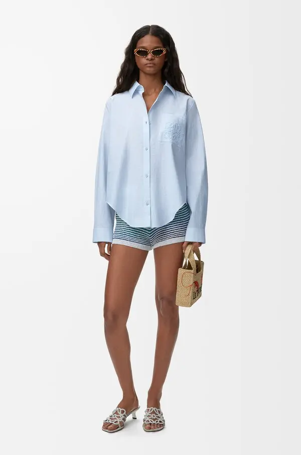 Loewe Relaxed Fit Cotton Blend Shirt With Anagram Embroidery