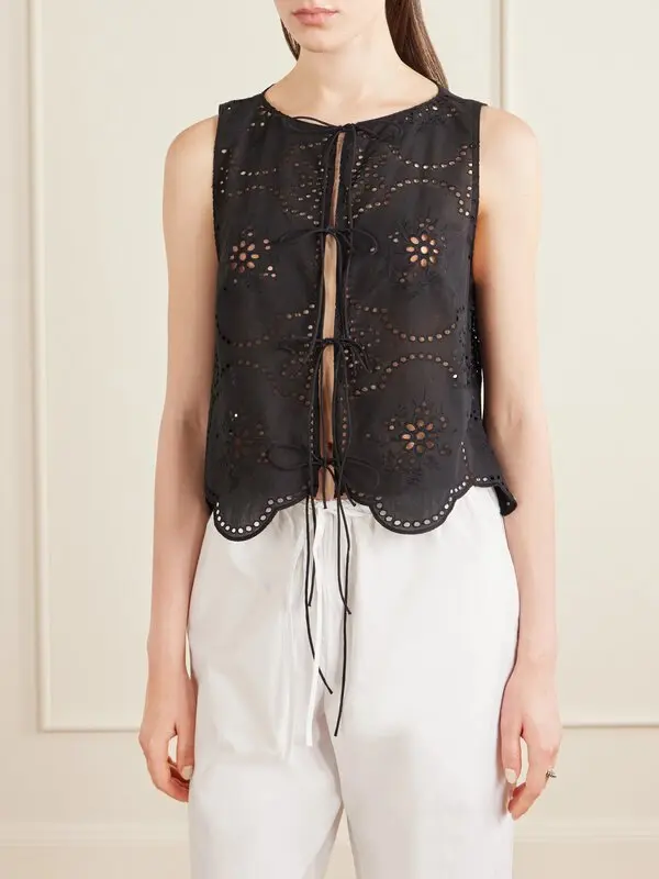 Matteau Scalloped Broderie Anglaise Cotton Top - Black