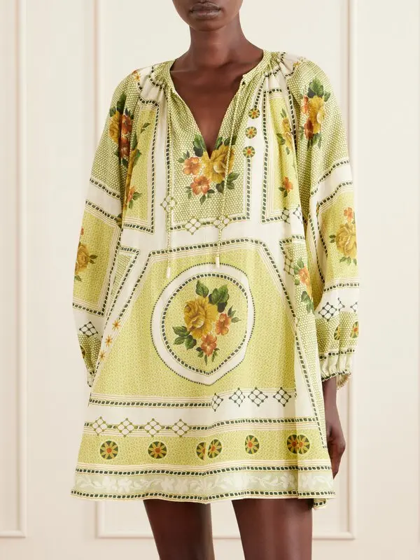 ALEMAIS Dixie Floral Ramie Mini Dress - Green