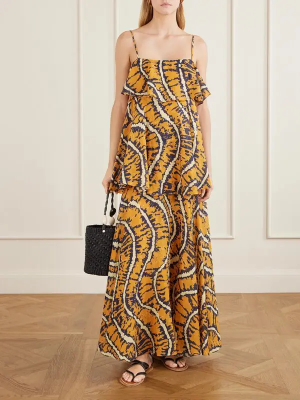 ALEMAIS Ripple Tiered Printed Ramie Maxi Dress