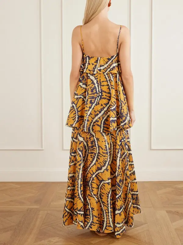 ALEMAIS Ripple Tiered Printed Ramie Maxi Dress