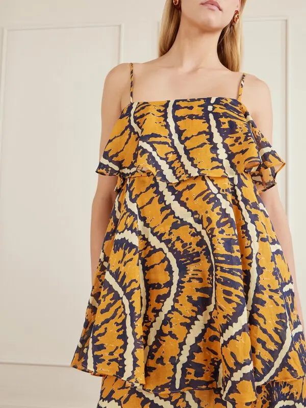 ALEMAIS Ripple Tiered Printed Ramie Maxi Dress