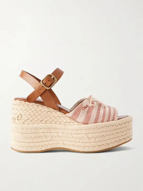 Chloé Leather-trimmed Striped Canvas Platform Sandals