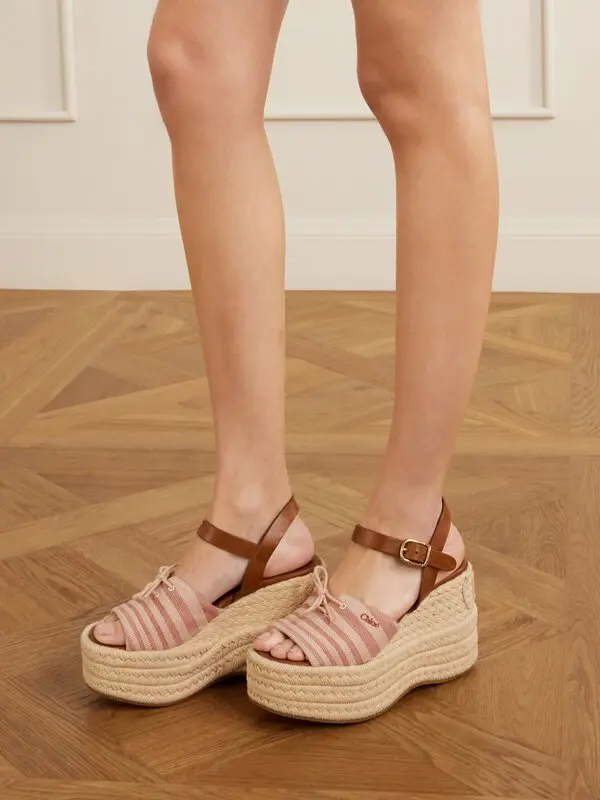 Chloé Leather-trimmed Striped Canvas Platform Sandals - Pink