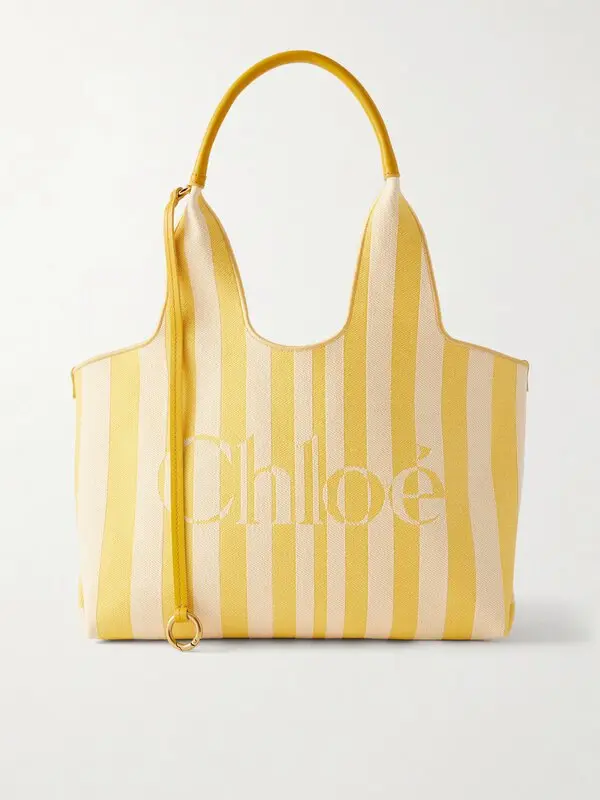 Chloé Striped Canvas Shoulder Bag With Leather Trim - Yellow