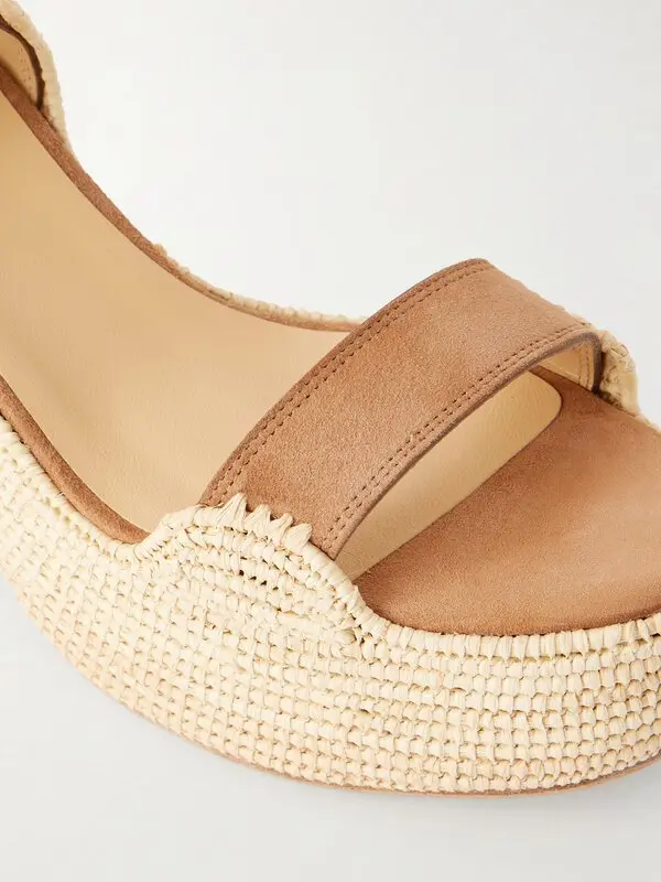 Gabriela Hearst Sardis Raffia-trimmed Suede Platform Wedge Sandals