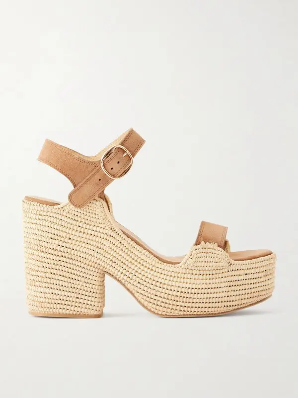Gabriela Hearst Sardis Raffia-trimmed Suede Platform Wedge Sandals - Brown