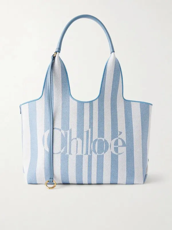 Chloé Striped Canvas Shoulder Bag With Leather Trim - Blue