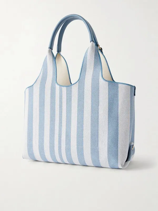 Chloé Striped Canvas Shoulder Bag With Leather Trim