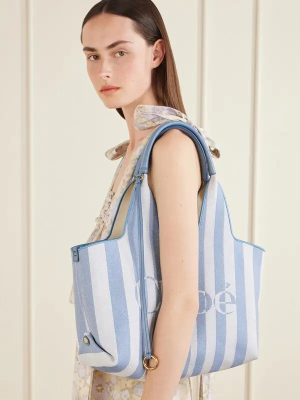 Chloé Striped Canvas Shoulder Bag With Leather Trim