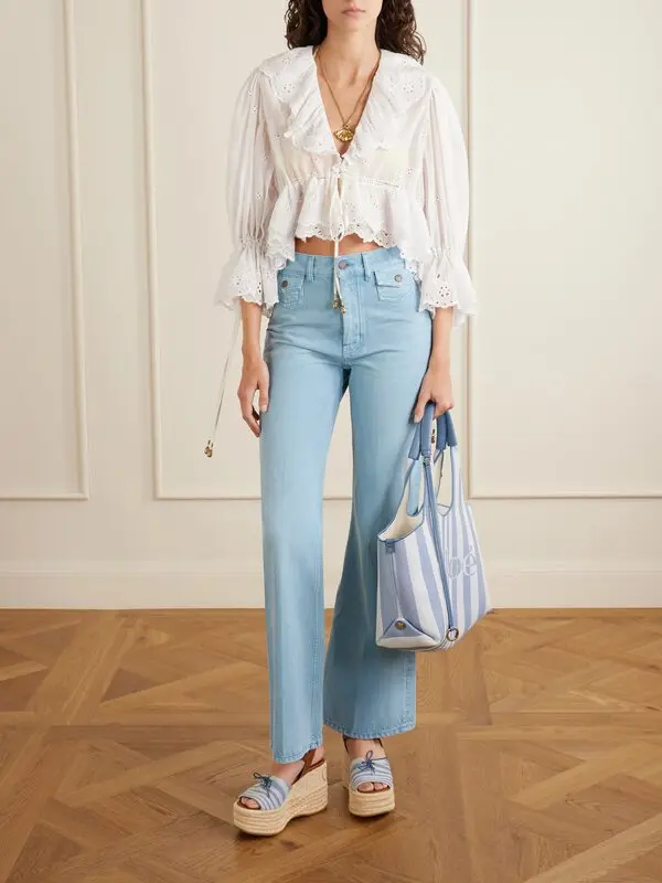 Chloé Striped Canvas Platform Sandals With Leather Trim - Blue