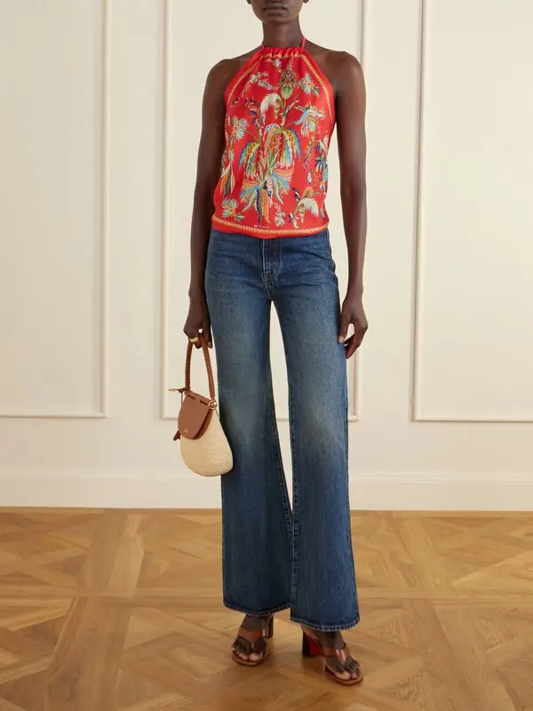 Etro Printed Silk-satin Halterneck Top
