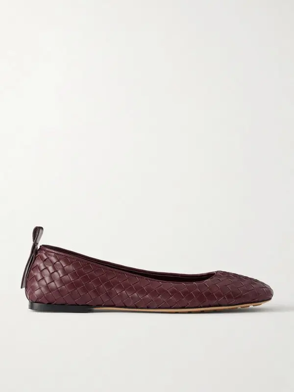 Bottega Veneta Charlotte Intrecciato Leather Ballet Flats - Burgundy