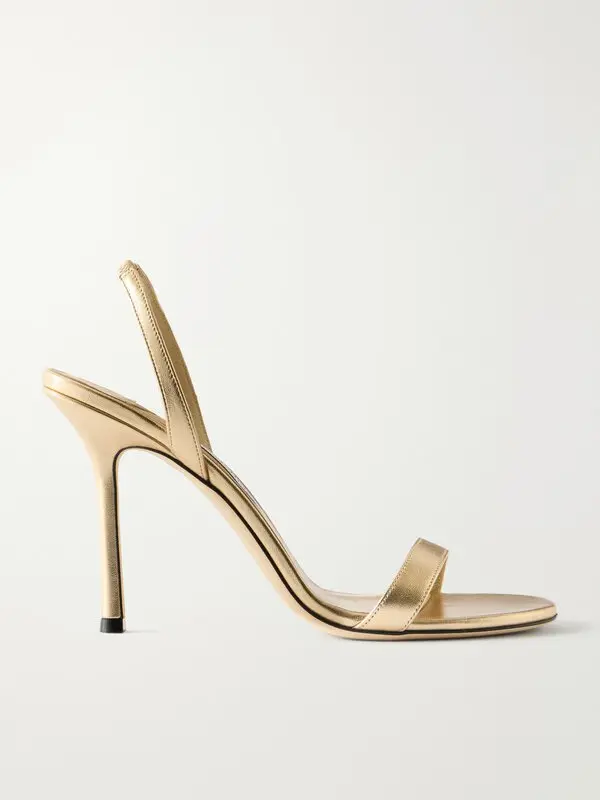 JIMMY CHOO Jenn 100 Metallic Leather Slingback Sandals - Gold