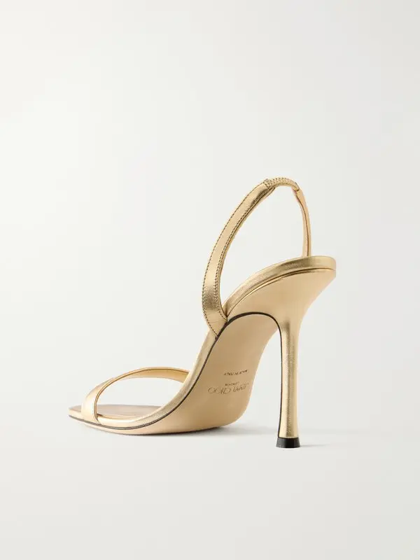 JIMMY CHOO Jenn 100 Metallic Leather Slingback Sandals - Gold