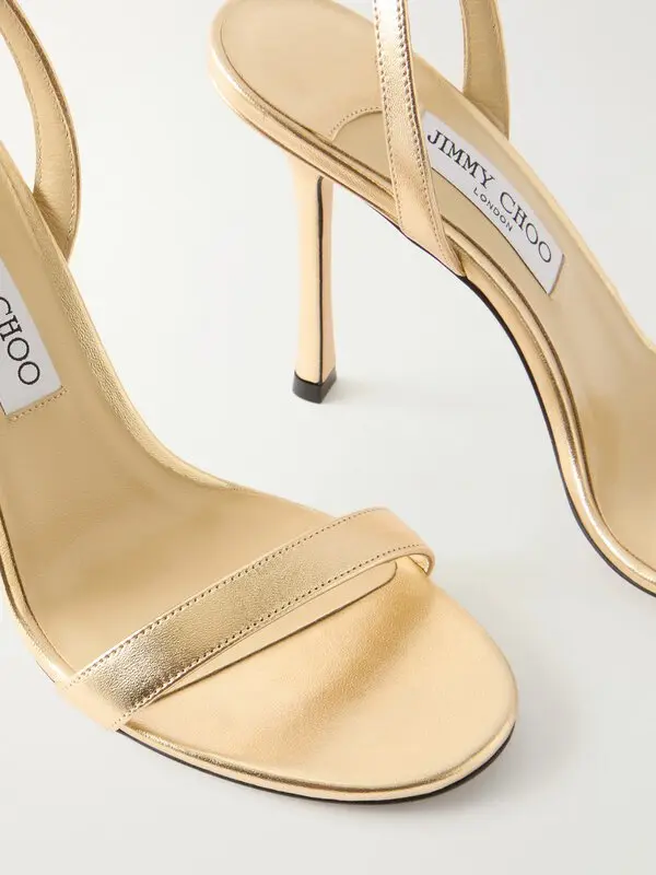 JIMMY CHOO Jenn 100 Metallic Leather Slingback Sandals - Gold