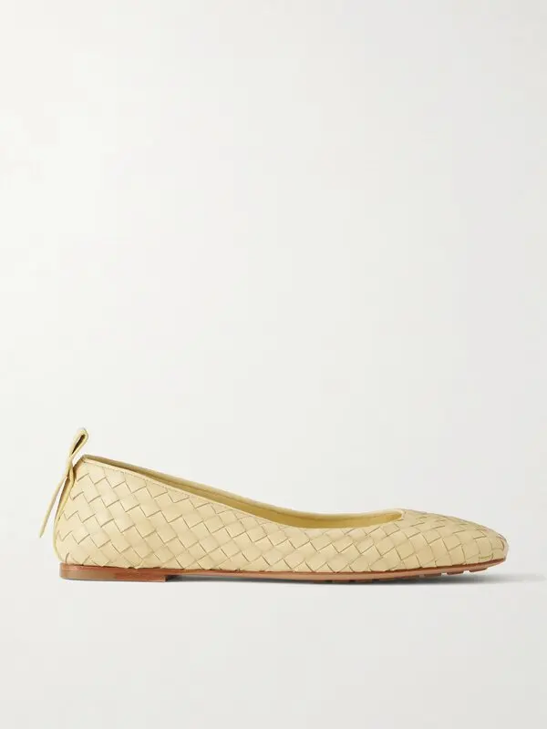 Bottega Veneta Charlotte Intrecciato Leather Ballet Flats - Yellow