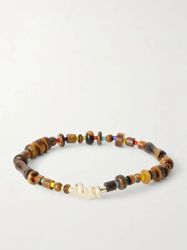 Luis Morais 14-karat Gold Tiger's Eye Beaded Bracelet - Brown