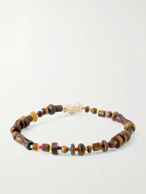 Luis Morais 14-karat Gold Tiger's Eye Beaded Bracelet