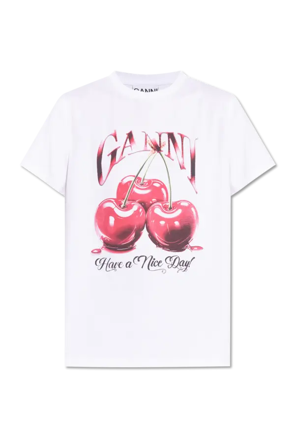 GANNI Organic Cotton Cherry Graphic T-shirt - White