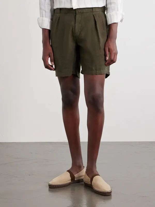 Mr P. Straight-leg Pleated Linen Shorts