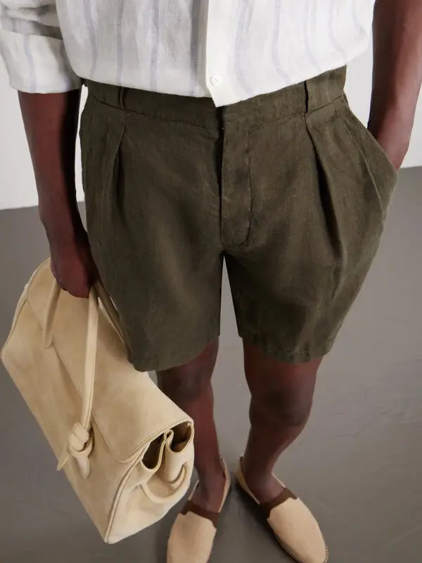 Mr P. Straight-leg Pleated Linen Shorts