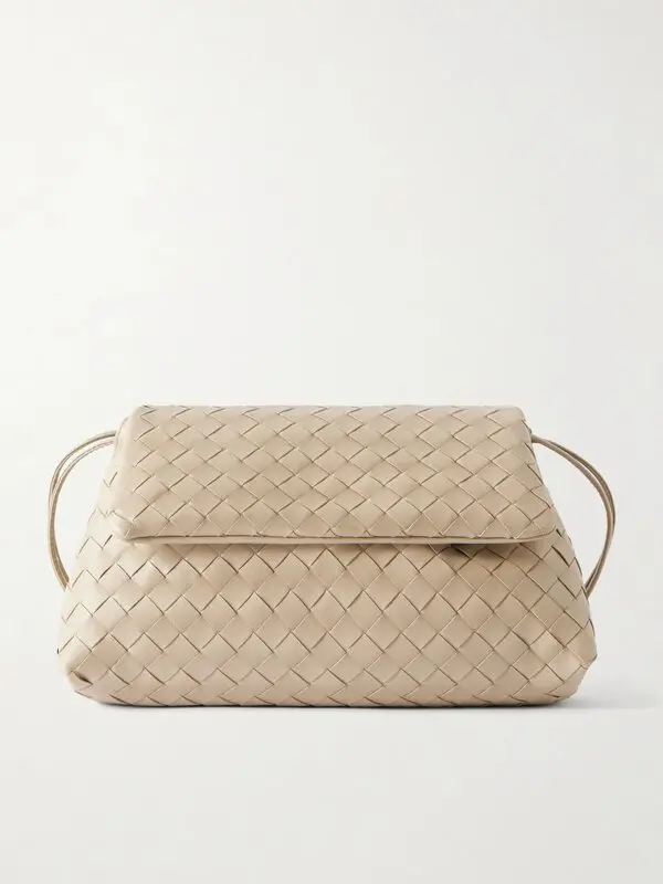 Bottega Veneta Giorno Intrecciato Leather Shoulder Bag - Neutrals