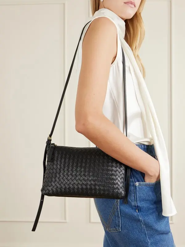 Bottega Veneta Gemellini Intrecciato Leather Shoulder Bag - Black