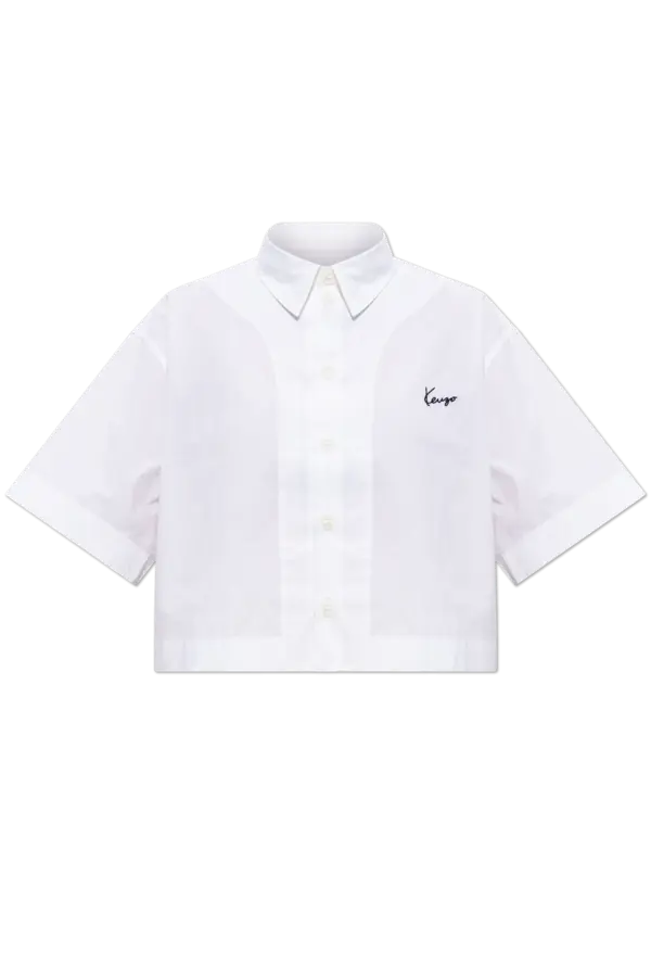 Kenzo Cropped Short Sleeve Shirt With Embroidered Logo