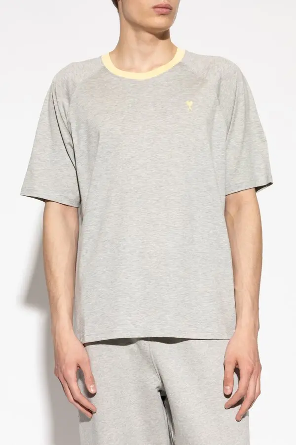 AMI Paris Embroidered Logo T-shirt - Grey