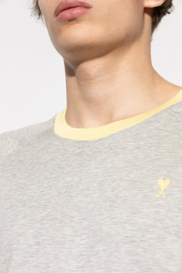 AMI Paris Embroidered Logo T-shirt - Grey