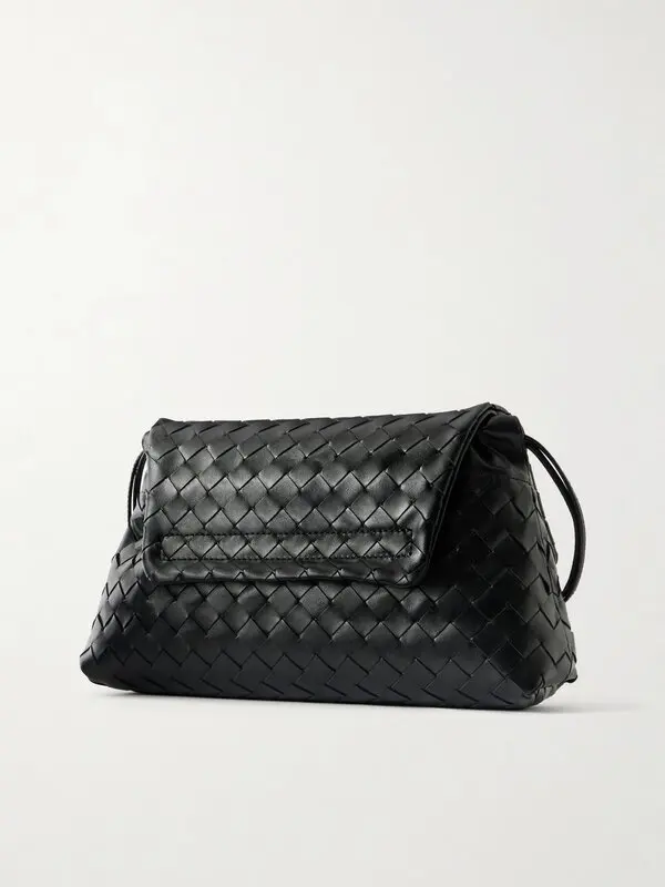 Bottega Veneta Giorno Intrecciato Leather Shoulder Bag - Black
