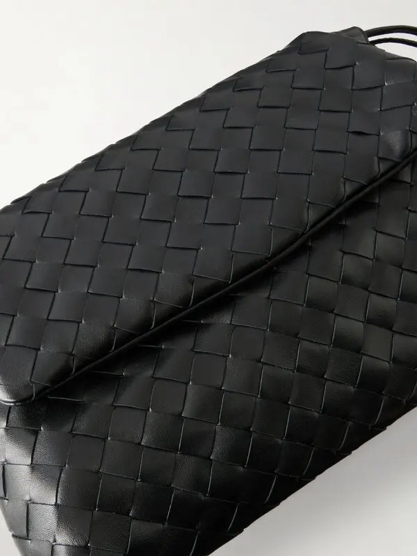 Bottega Veneta Giorno Intrecciato Leather Shoulder Bag - Black