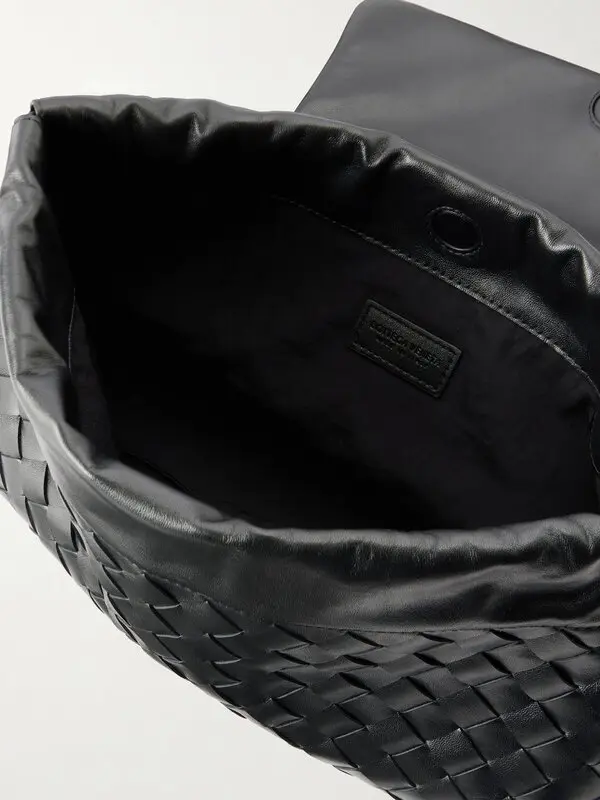 Bottega Veneta Giorno Intrecciato Leather Shoulder Bag - Black