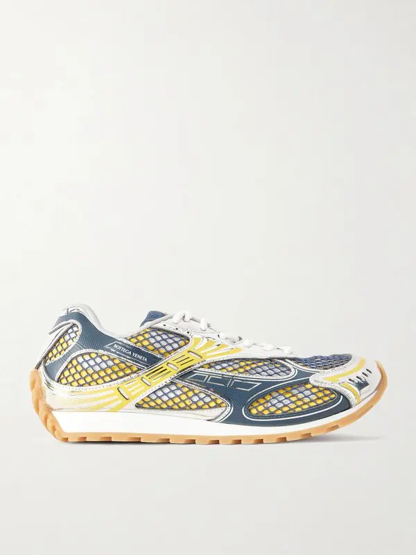 Bottega Veneta Orbit Metallic Rubber And Mesh Sneakers