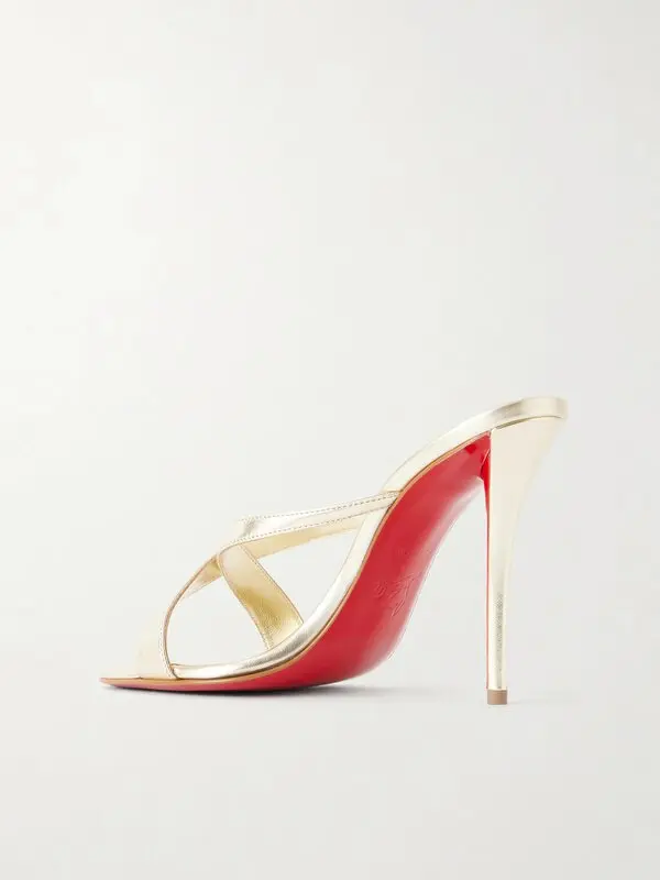 CHRISTIAN LOUBOUTIN Mulazee Cross 100 Metallic Leather Mules - Gold