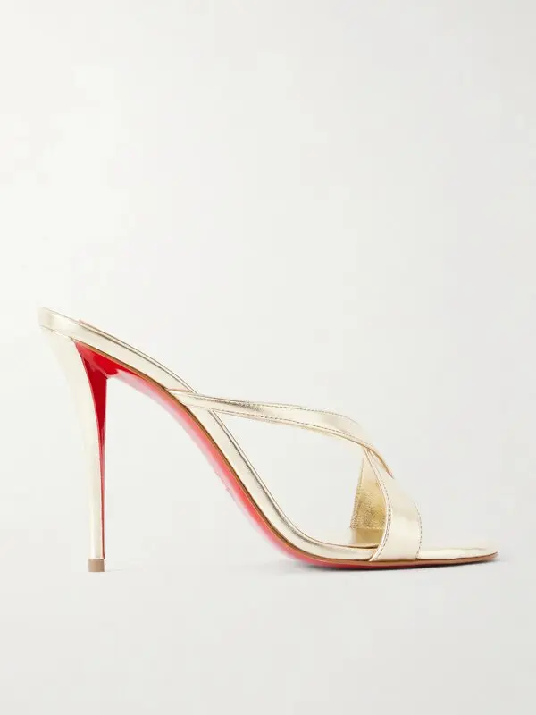 CHRISTIAN LOUBOUTIN Mulazee Cross 100 Metallic Leather Mules - Gold