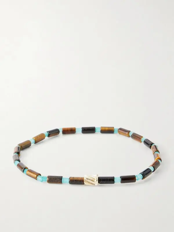 Luis Morais 14-karat Gold Charm Beaded Bracelet - Blue