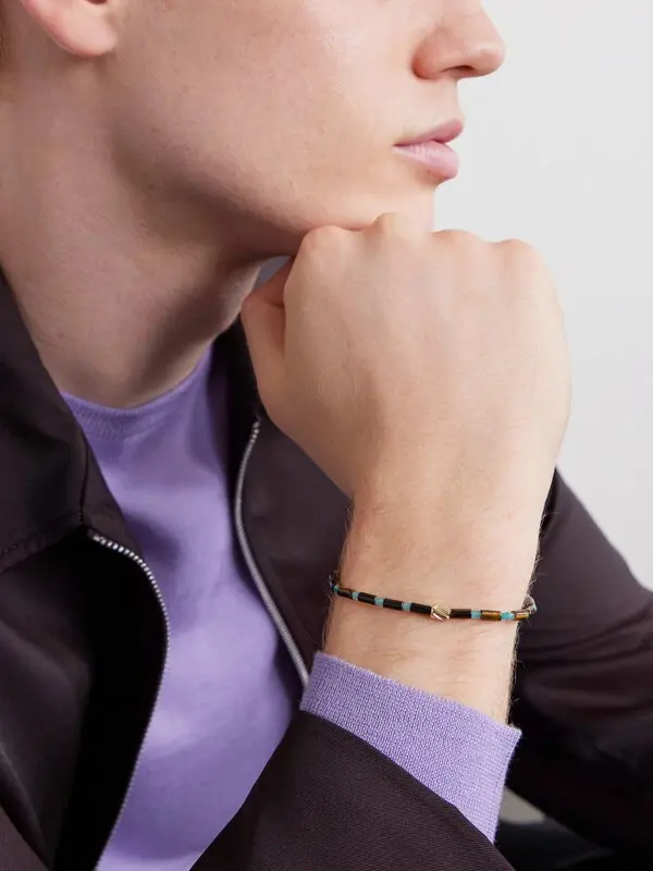 Luis Morais 14-karat Gold Charm Beaded Bracelet