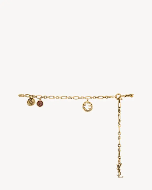 Saint Laurent Cassandre Charm Chain Belt In Metal And Enamel - Laiton Fonce
