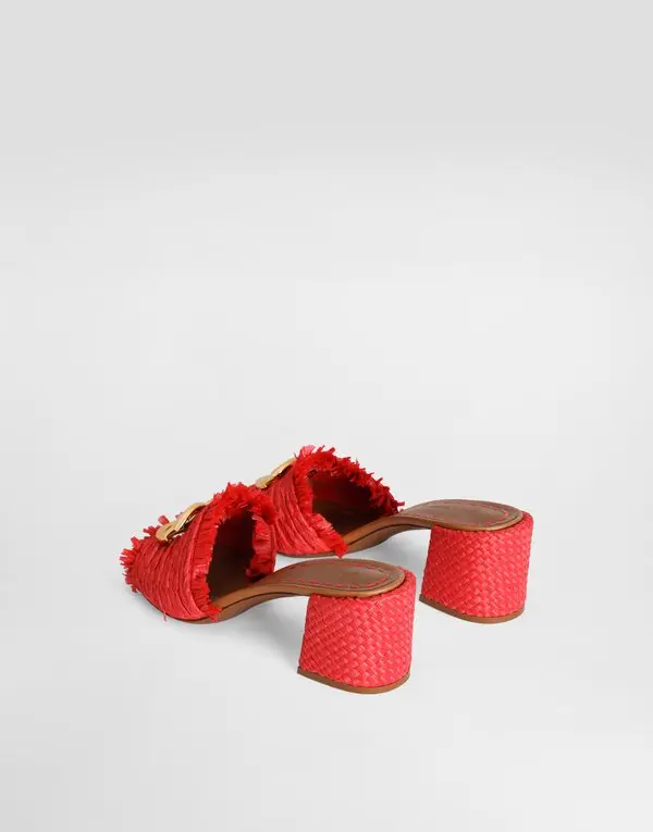 Dolce & Gabbana Raffia Mules With Dg Logo