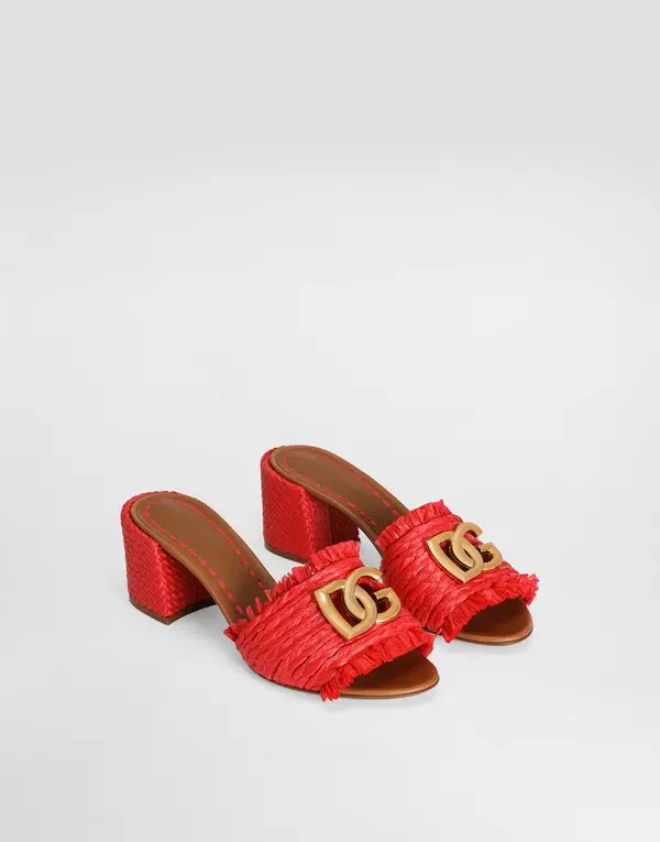 Dolce & Gabbana Raffia Mules With Dg Logo