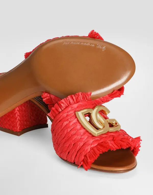 Dolce & Gabbana Raffia Mules With Dg Logo