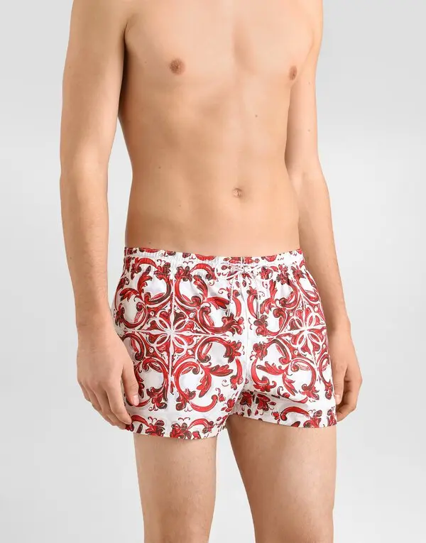 Dolce & Gabbana Majolica Print Swim Boxer Shorts With Logo Drawstring - Multicolor